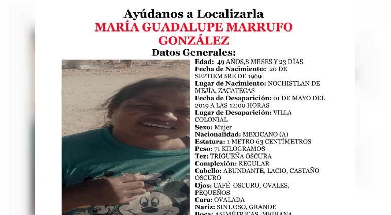 Piden ayuda para localizar a María Guadalupe Marrufo