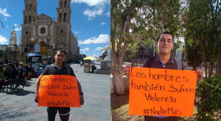 “Los hombres también sufren violencia”: solitario manifestante