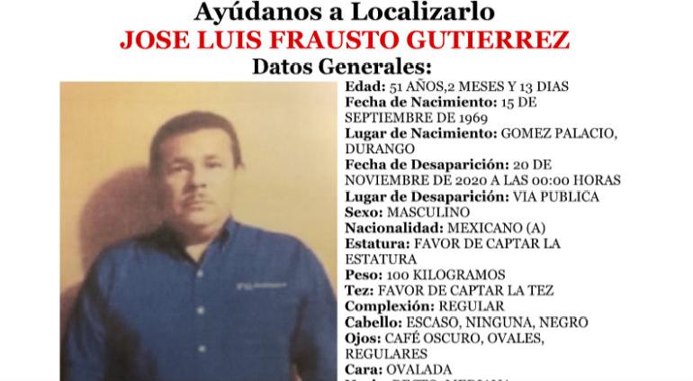 Busca a José Luis Frausto de 51 años; desapareció el 20 de noviembre