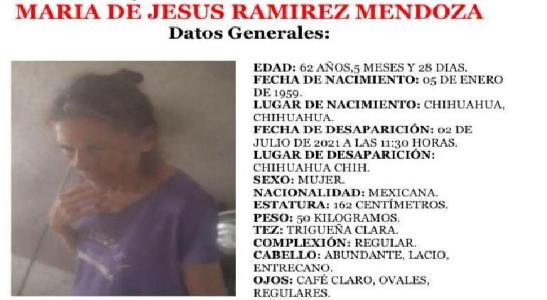 Desde ayer 2 de julio la señora María de Jesús Ramírez Mendoza se encuentra extraviada, por lo ...