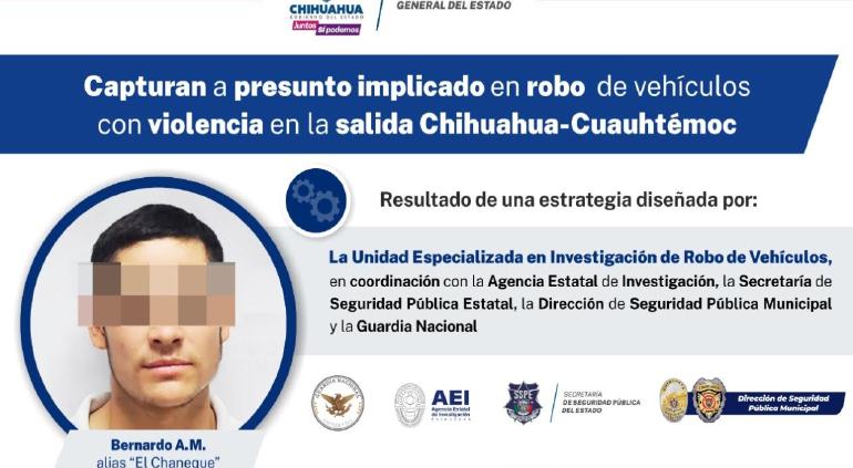 Capturan al "Chaneque"; robacarros que operaba en la rúa a Cuauhtémoc