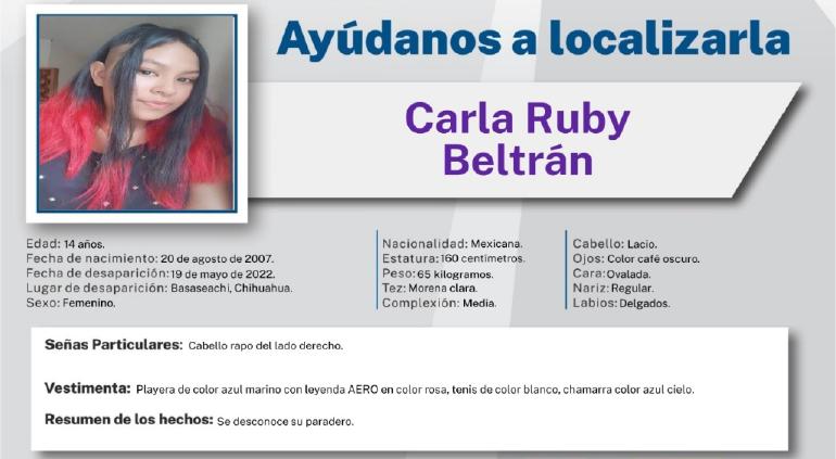 Buscan a Carla Ruby; desapareció en Basaseachi