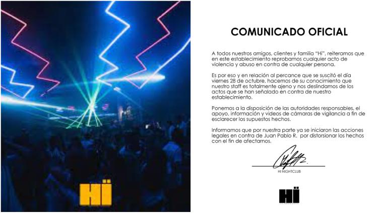 Niega "Hi Night Club" abuso y agresión; ofrece videos a Fiscalía