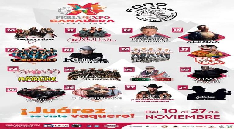 Cartelera Expogan Juárez; Kimberly Loaiza, Danny Ocean, Alemán y más