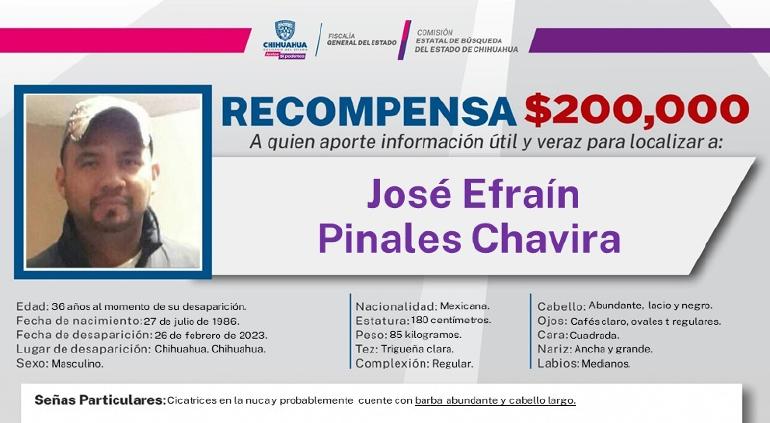 Ofrecen 200 mil pesos de recompensa a quien encuentre a José Pinales