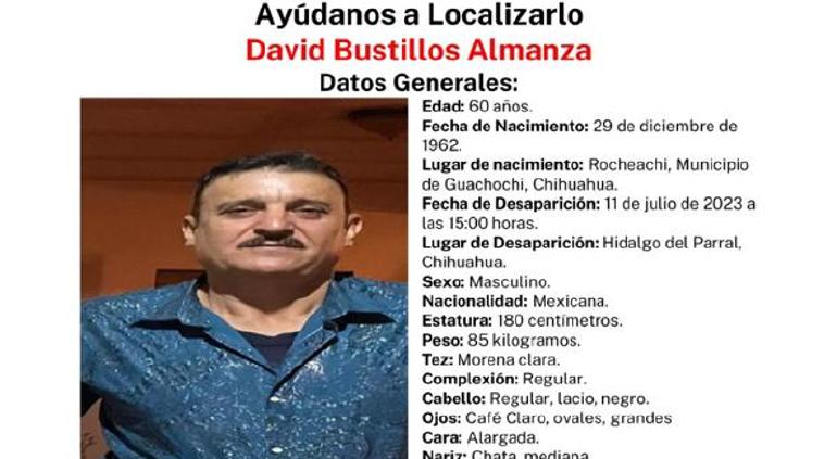 Buscan a David Bustillos de 60 años, desapareció en Parral