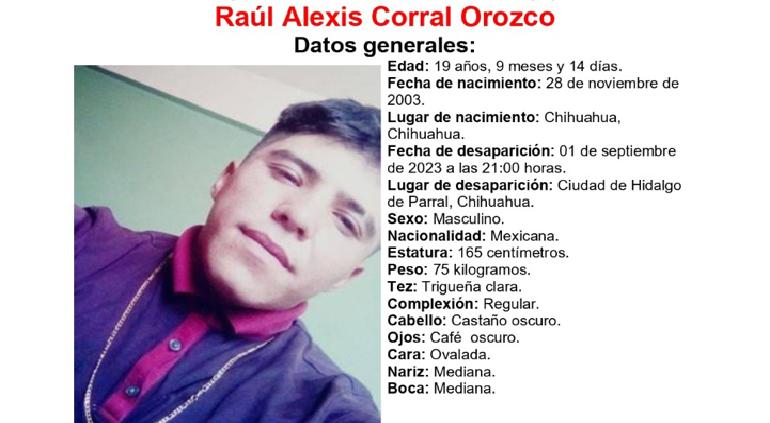 Publican pesquisa de Raúl Alexis, joven desaparecido en Parral