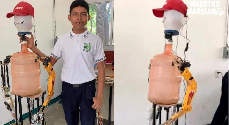 Creó alumno oaxaqueño robot con ¡garrafón y frasco de mayonesa!