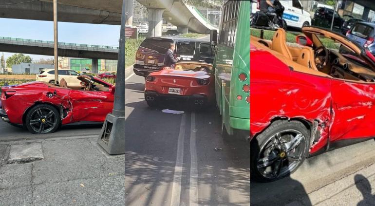 Así quedó Ferrari tras choque contra camión en CDMX📸
