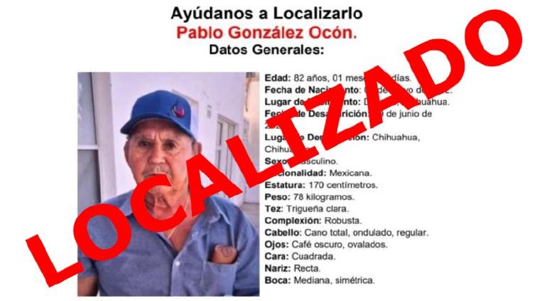 Localizaron sano y salvo al señor Pablo G.O. de 82 años