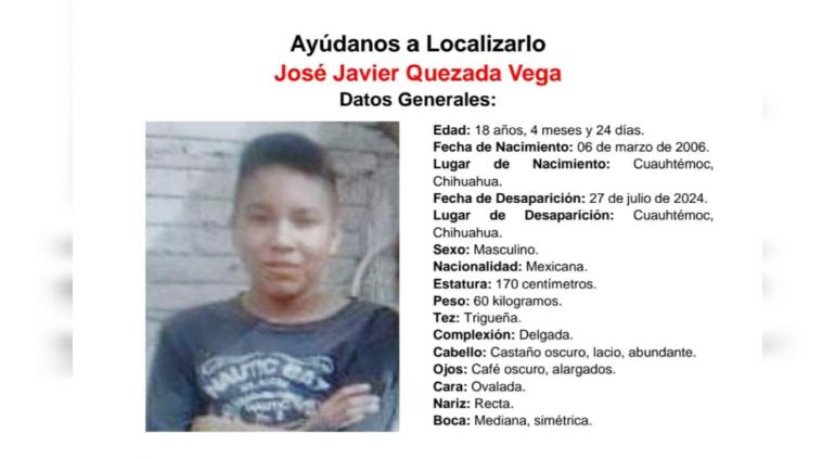Buscan a José Quezada; desapareció hace 3 días en Cuauhtémoc