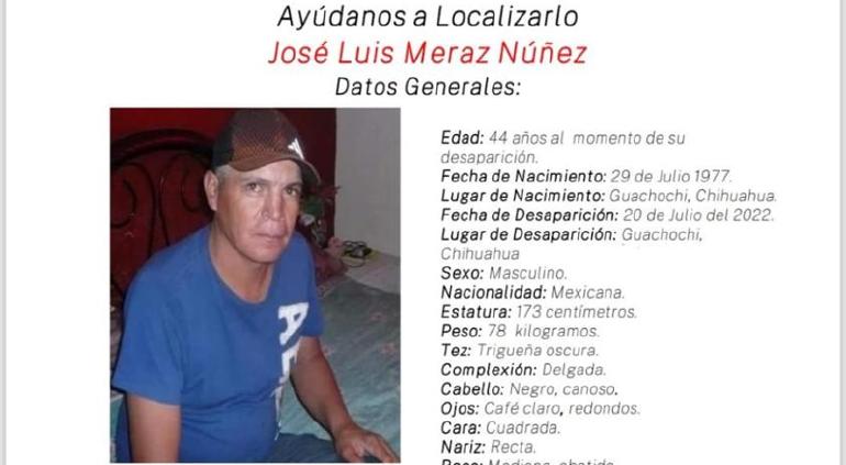 Buscan al señor José Meraz, desapareció hace 2 años en Guachochi