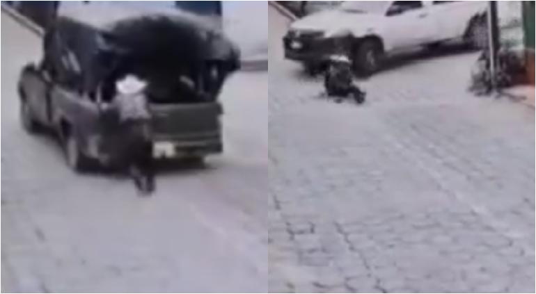 Abuelito terminó arrollado tras caer de caja de troca 🎦