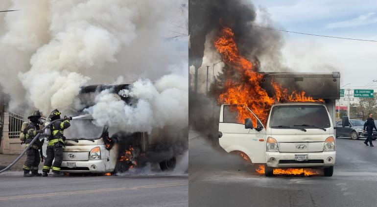 Arde pick up de caja cerrada por el Hospital General; daños totales