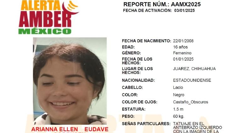 Lanzan Alerta Amber por menor de EU desaparecida en Juárez