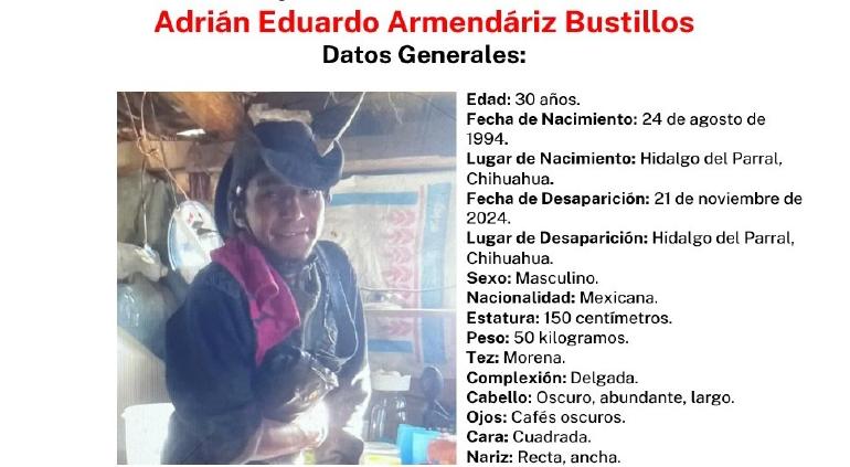 Buscan a Adrián Armendaríz, desapareció en noviembre en Parral