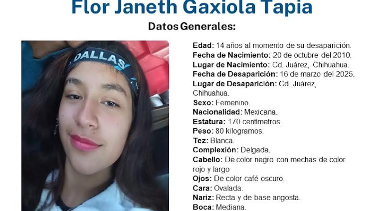 Ofrecen $200 mil por localizar a Flor, menor de 14 años desaparecida