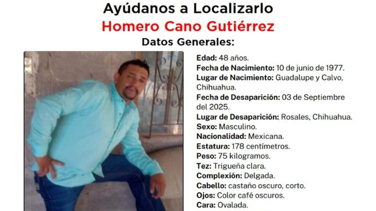 Buscan a Homero Cano, desapareció hace 2 semanas en Rosales