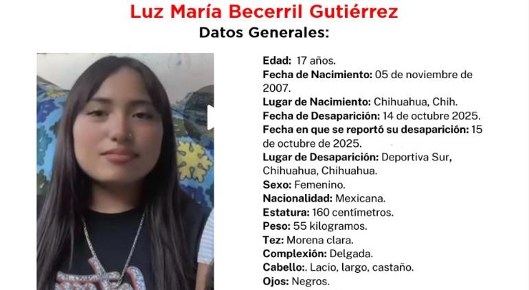 Buscan a Luz María de 17 años, desapareció en la Deportiva Sur