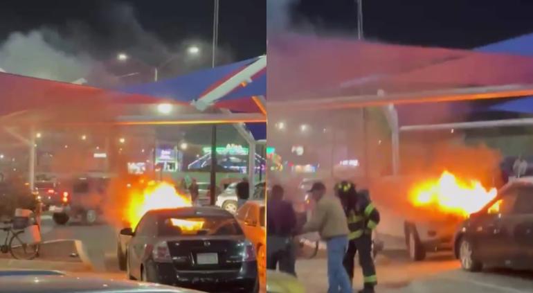 Incendio consumió camioneta en Walmart Fuentes Mares🎦